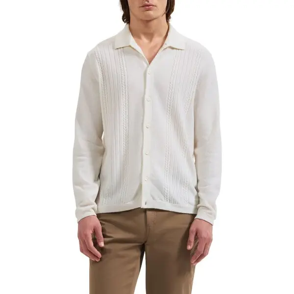 Bugatchi Cable Wool And Cashmere Cardigan - Ivory