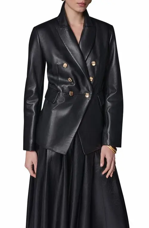 Donna Karan New York Double-breasted Leather Blazer - Black