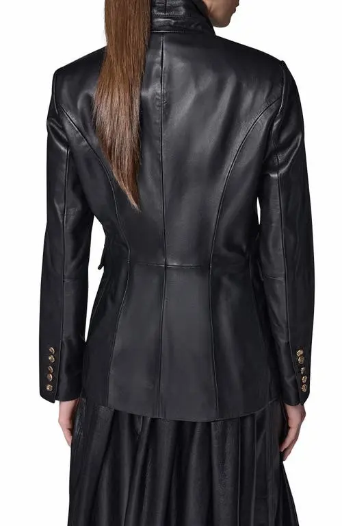 Donna Karan New York Double-breasted Leather Blazer - Black