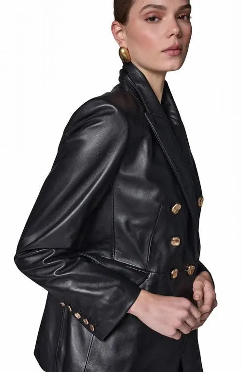 Donna Karan New York Double-breasted Leather Blazer - Black