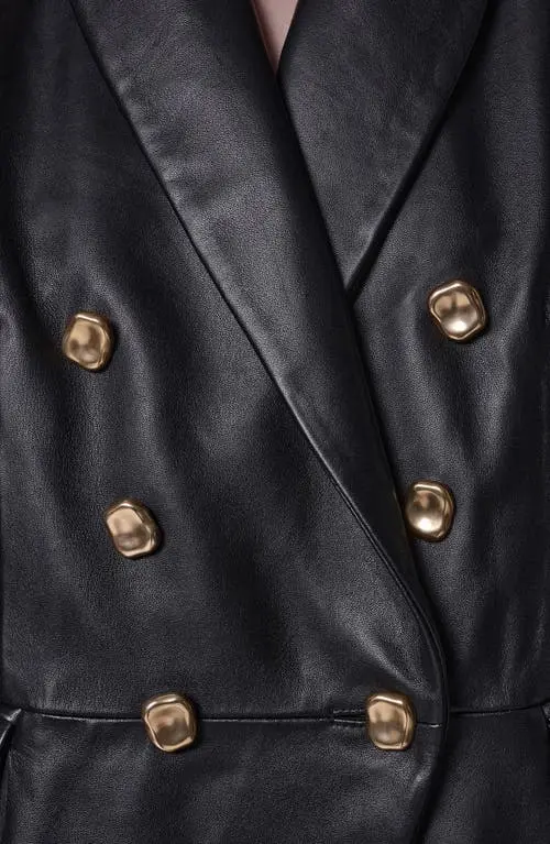 Donna Karan New York Double-breasted Leather Blazer - Black