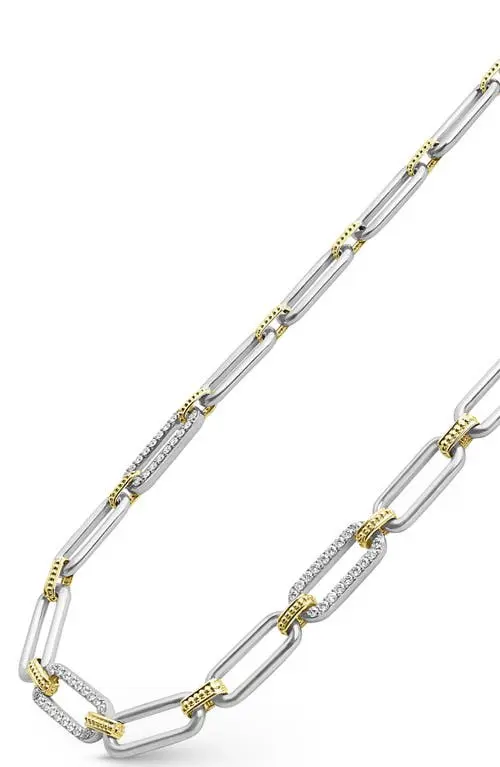Lagos 18k Gold & Sterling Silver Diamond Link Necklace