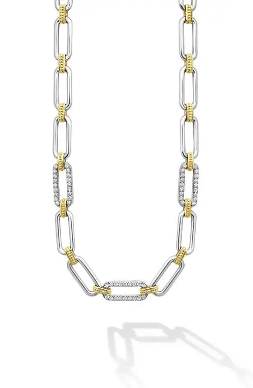 Lagos 18k Gold & Sterling Silver Diamond Link Necklace