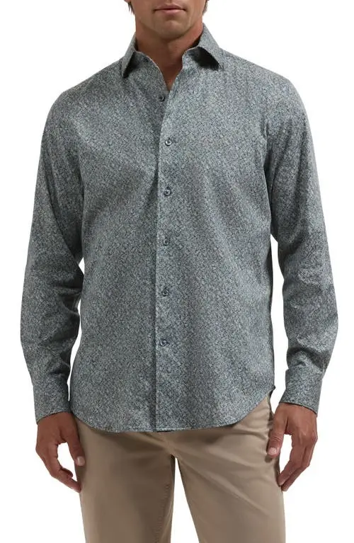 Bugatchi Alvin Shaped Fit Floral Cotton Shirt - Olive