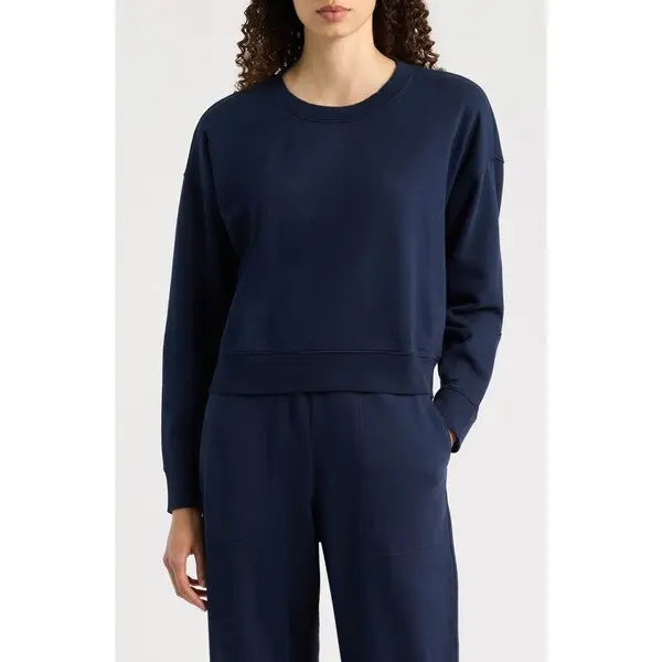 Eileen Fisher Cropped Organic Cotton Sweatshirt - Ink