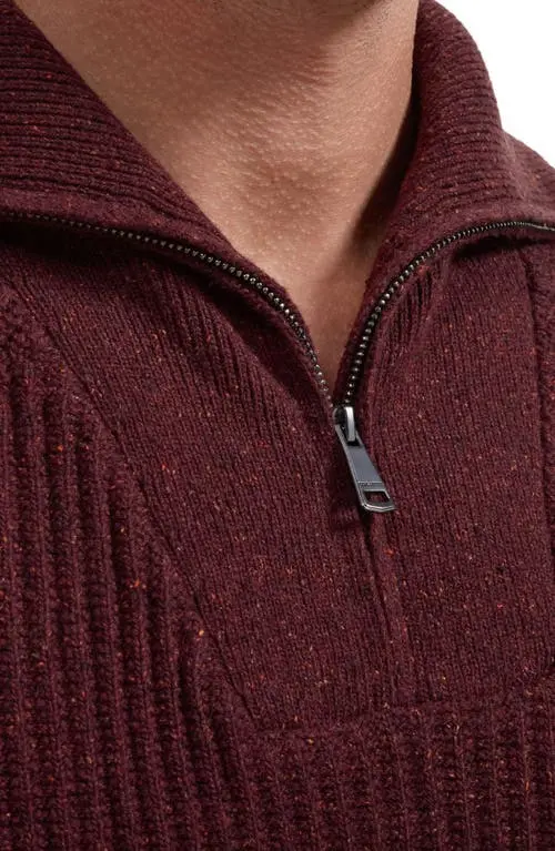Bugatchi Rib Quarter Zip Sweater - Burgundy