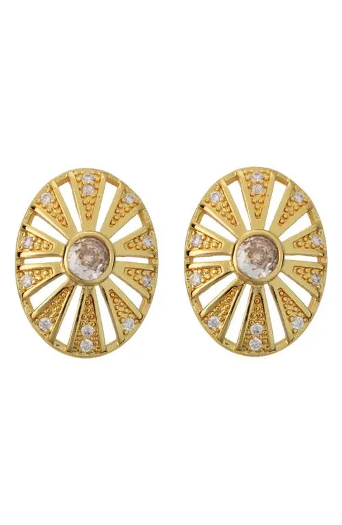 PANACEA Crystal Starburst Oval Stud Earrings - Gold