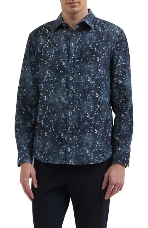 Bugatchi Julian Shaped Fit Leaf Print Button-up Shirt