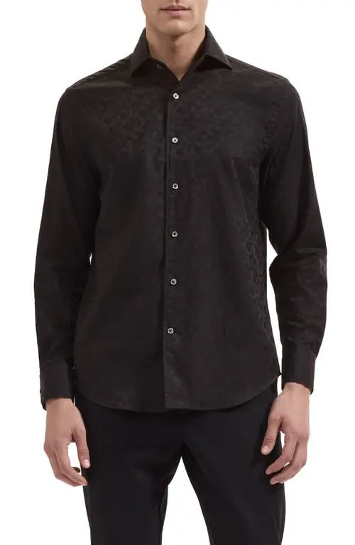 Bugatchi Alvin Shaped Fit Jacquard Button-up Shirt - Black
