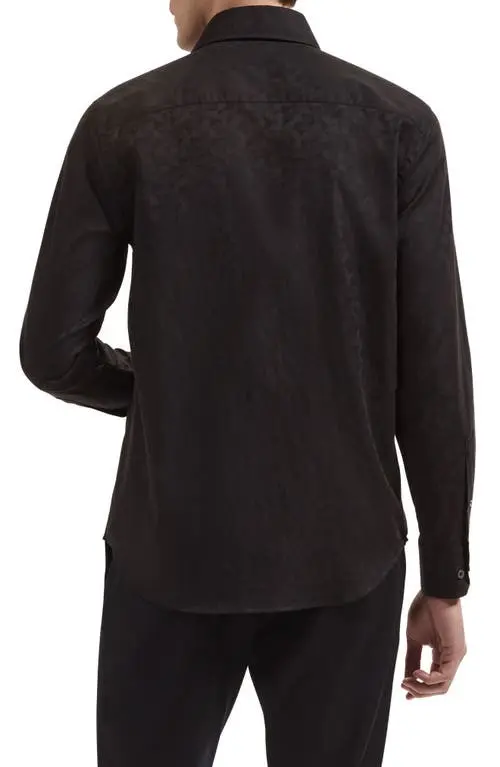 Bugatchi Alvin Shaped Fit Jacquard Button-up Shirt - Black