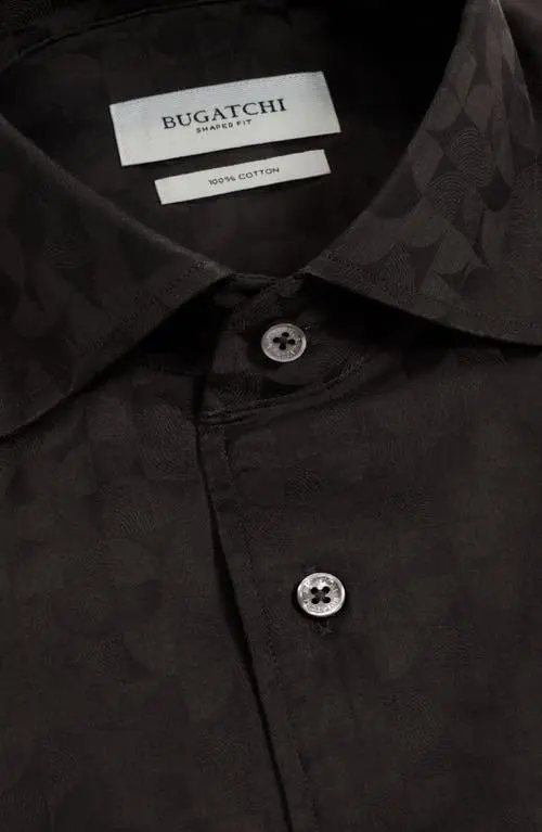 Bugatchi Alvin Shaped Fit Jacquard Button-up Shirt - Black