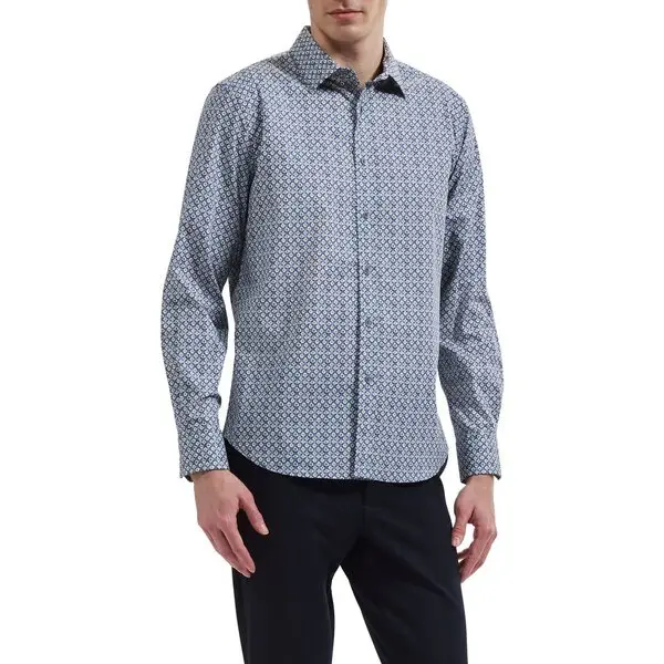 Bugatchi Julian Geometric Cotton Blend Shirt - Slate