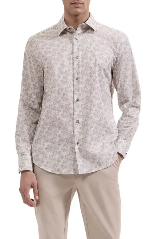 Bugatchi Julian Shaped Fit Leaf Print Stretch Button-up Shirt