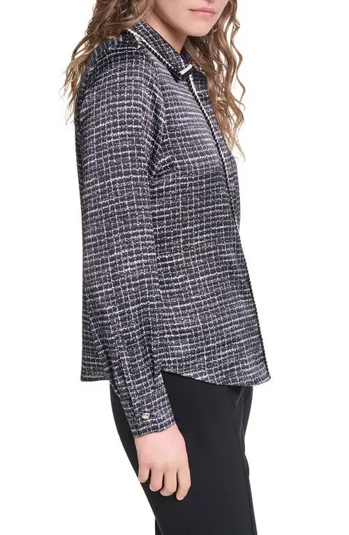 Karl Lagerfeld Paris Tweed Print Long Sleeve Shirt