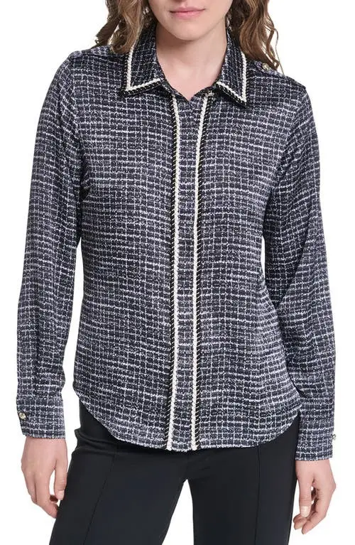 Karl Lagerfeld Paris Tweed Print Long Sleeve Shirt