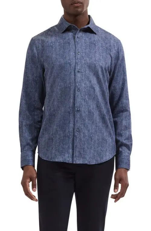 Bugatchi Alvin Shaped Fit Long Sleeve Woven Shirt - Indigo