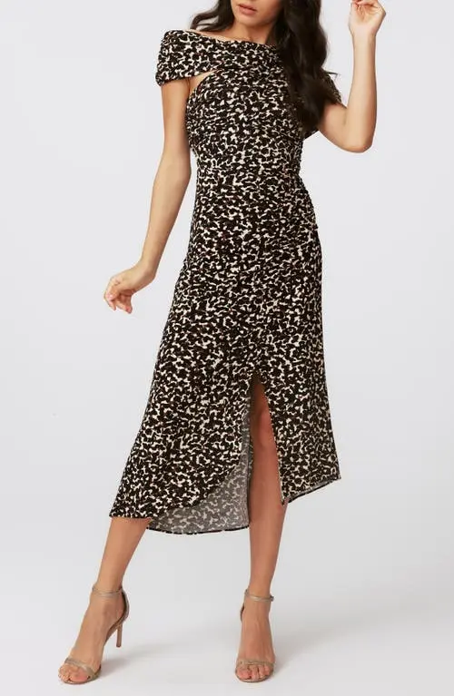 Diane Von Furstenberg Agustin Metallic Abstract Leopard Print Midi Dress - Camo Leopard