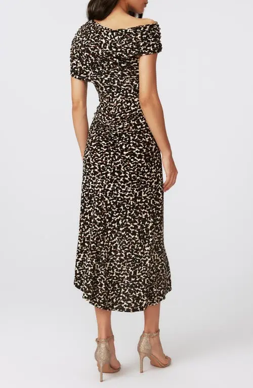 Diane Von Furstenberg Agustin Metallic Abstract Leopard Print Midi Dress