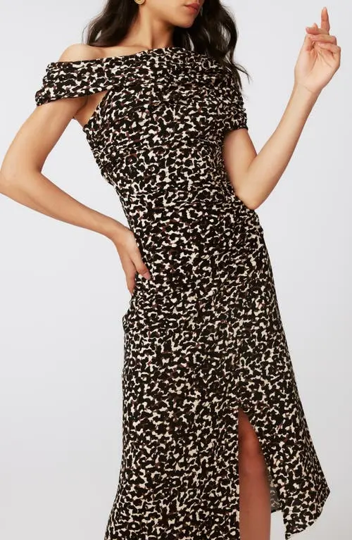 Diane Von Furstenberg Agustin Metallic Abstract Leopard Print Midi Dress