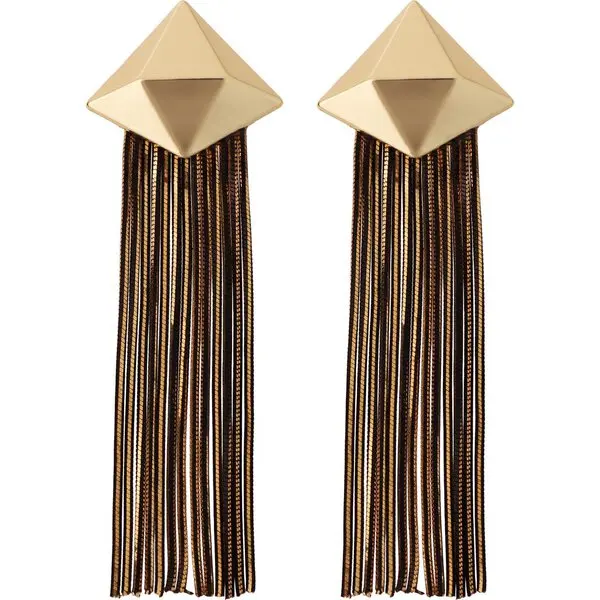 PANACEA Pyramid Stud Fringe Drop Earrings - Black