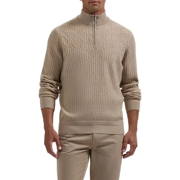Bugatchi Cotton And Cashmere Quarter Zip Sweater - Cobblestone