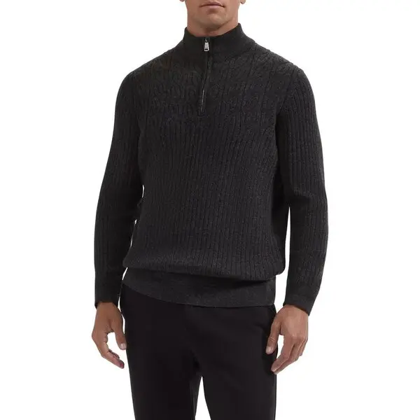 Bugatchi Cotton And Cashmere Quarter Zip Sweater - Lead