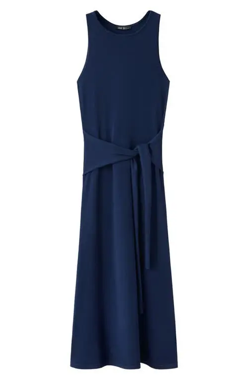Mango Sleeveless Knit Dress With Tie Detail - Navy
