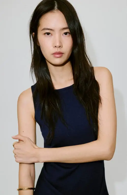 Mango Sleeveless Knit Dress With Tie Detail - Navy