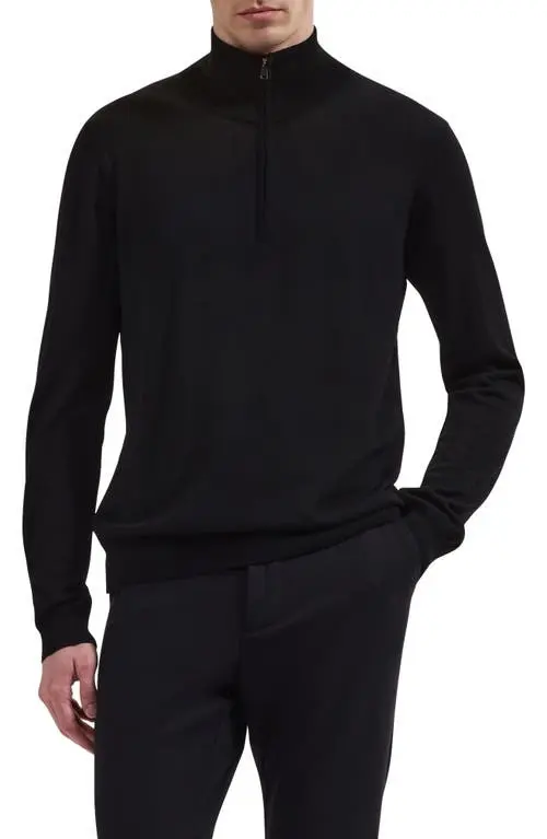 Bugatchi Fred Quarter Zip Merino Wool Sweater - Black