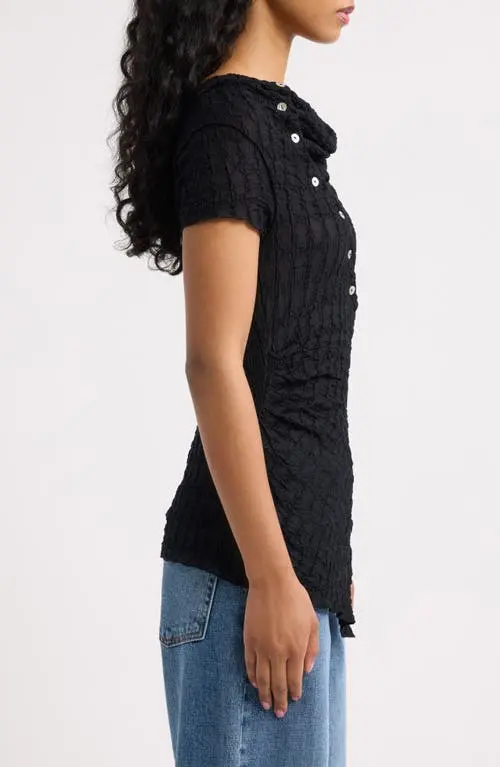 BDG URBAN OUTFITTERS Asymmetrical Button Textured Short Sleeve Top