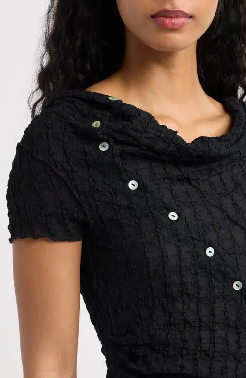 BDG URBAN OUTFITTERS Asymmetrical Button Textured Short Sleeve Top