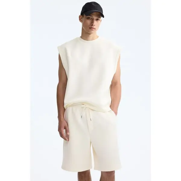 H&M Relaxed-fit Scuba Knit Shorts - Cream