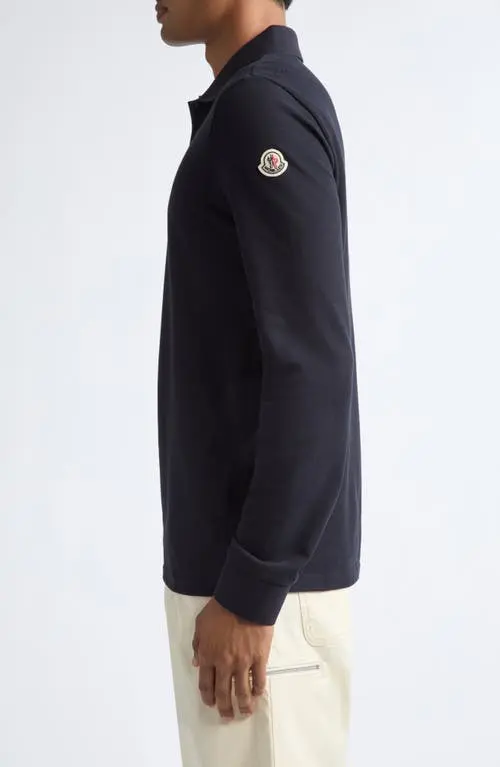 Moncler Long Sleeve Cotton Piqué Polo - Black Navy