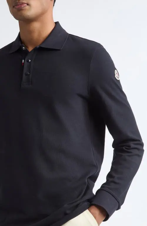 Moncler Long Sleeve Cotton Piqué Polo - Black Navy