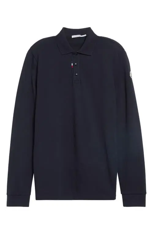 Moncler Long Sleeve Cotton Piqué Polo - Black Navy