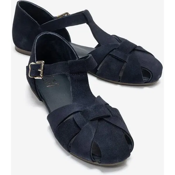FOREVER & ALWAYS SHOES Falina Leather Sandal - Navy Suede