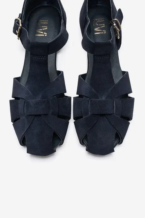 FOREVER & ALWAYS SHOES Falina Braided Leather Flat Sandals - Navy Suede