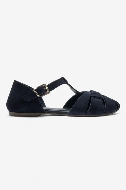 FOREVER & ALWAYS SHOES Falina Braided Leather Flat Sandals - Navy Suede