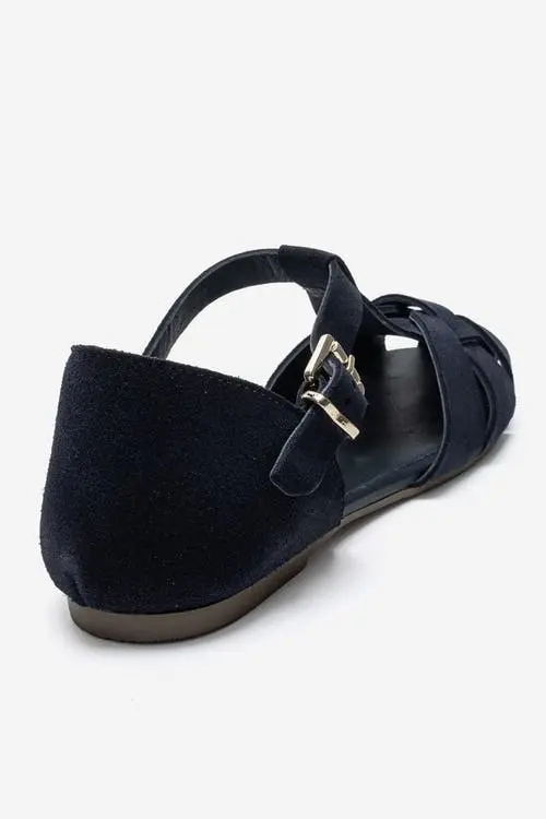 FOREVER & ALWAYS SHOES Falina Braided Leather Flat Sandals - Navy Suede