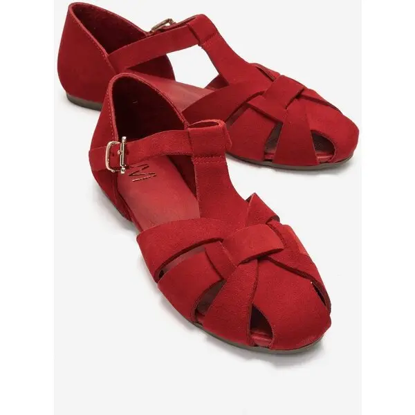 FOREVER & ALWAYS SHOES Falina Leather Sandal - Red Suede