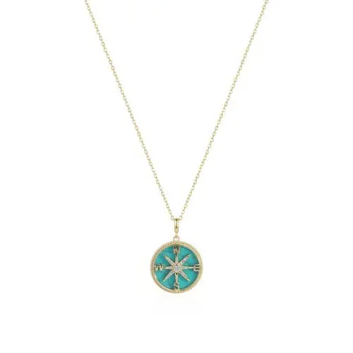 THE LOVERY FINE JEWELRY Marbled Compass Necklace - Turquoise