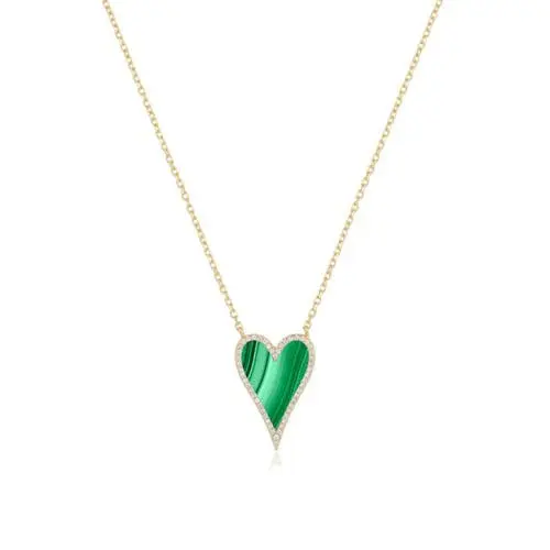 THE LOVERY FINE JEWELRY Elongated Cz Halo Heart Necklace - Malachite