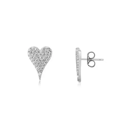 THE LOVERY Pave Cubic Zirconia Heart Stud Earrings - Sterling Silver