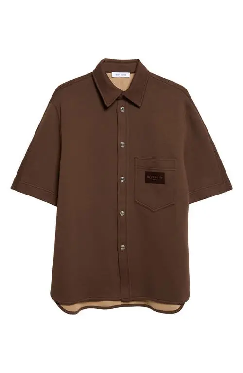 Givenchy Short Sleeve Cotton Blend Scuba Knit Button-up Shirt - Brown