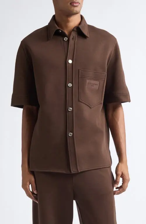 Givenchy Short Sleeve Cotton Blend Scuba Knit Button-up Shirt - Brown