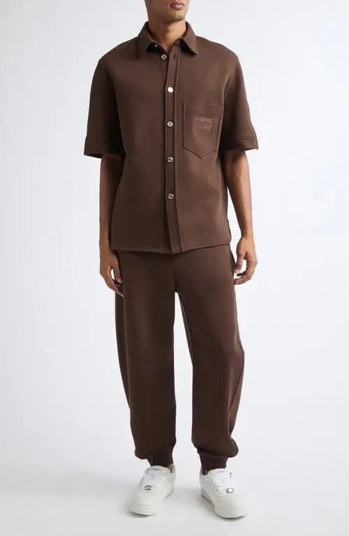 Givenchy Short Sleeve Cotton Blend Scuba Knit Button-up Shirt - Brown