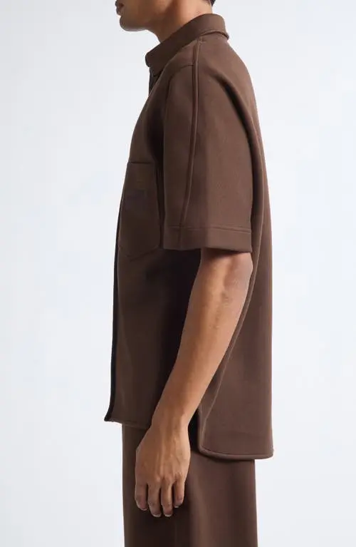 Givenchy Short Sleeve Cotton Blend Scuba Knit Button-up Shirt - Brown
