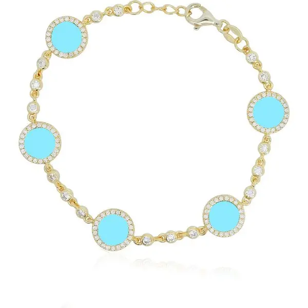 THE LOVERY FINE JEWELRY 14k Gold-plated Sterling Silver And Cubic Zirconia Halo Disc Bracelet - Turquoise