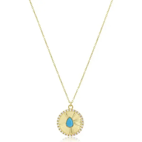THE LOVERY FINE JEWELRY Fluted Halo Disc Necklace - Turquoise