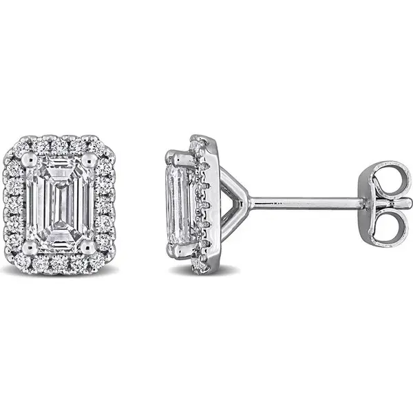 JULIANNA B. Lab-grown Diamond Emerald Halo Stud Earrings - Sterling Silver